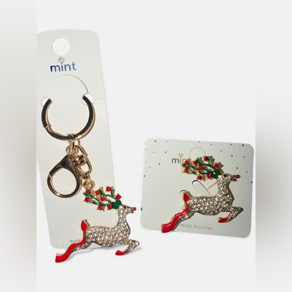 Mint | Accessories | Mint Reindeer Keychain With Red And Gold Accents ...